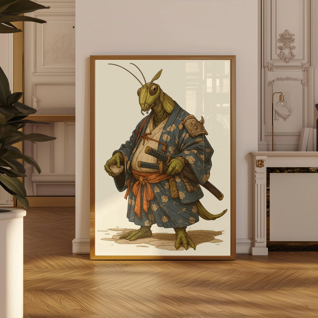 Samurai Mantis Wall Art, Japanese Warrior Insect Poster, Fantasy Print ...