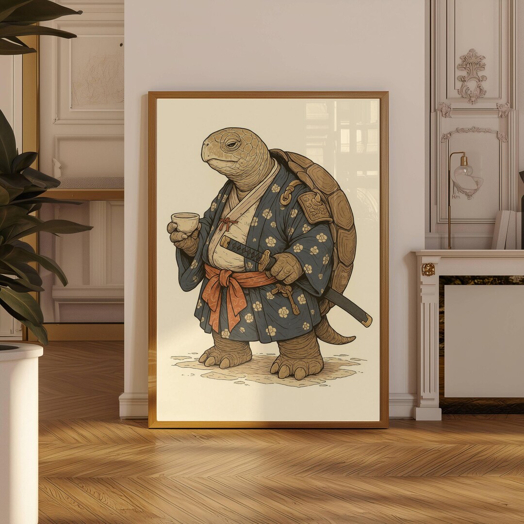 Samurai Turtle Wall Art, Japanese Warrior Animal Poster, Fantasy Print ...