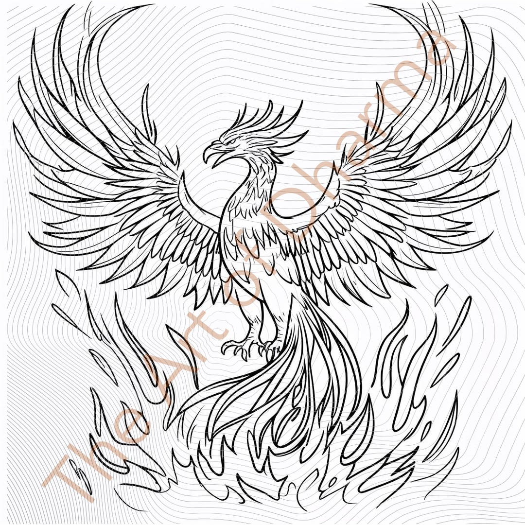 Phoenix Rising From Flames Coloring Page | Printable Zen Meditation Art ...