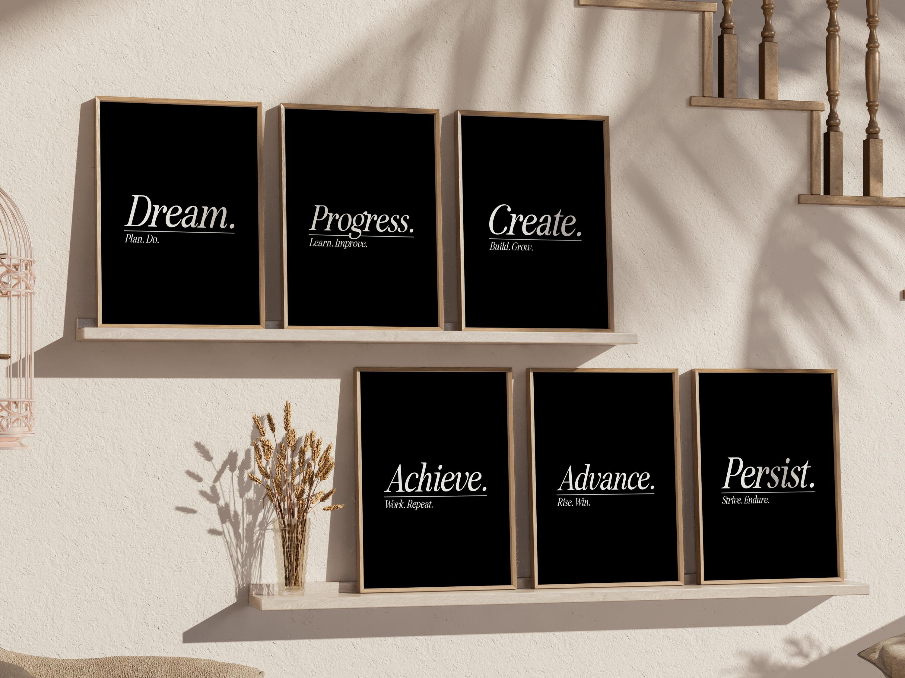 Motivational Poster Bundle | Set of 6 Printable Wall Art | Black ...