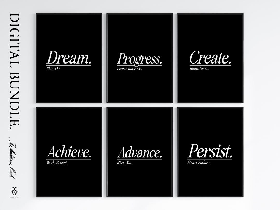 Motivational Poster Bundle | Set of 6 Printable Wall Art | Black ...