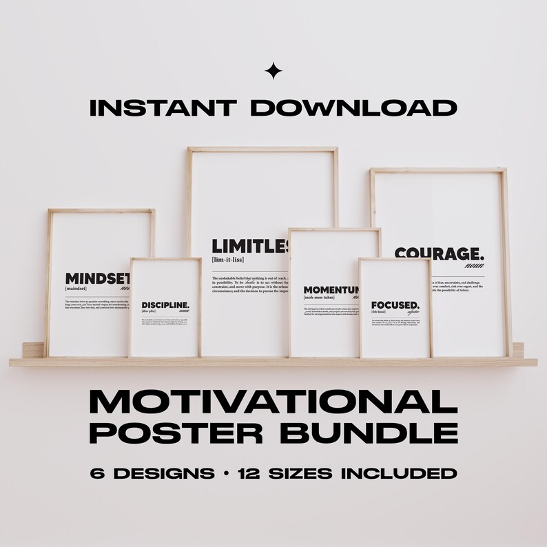 Motivational Poster Bundle | Minimal Black and White Wall Art | Mindset ...