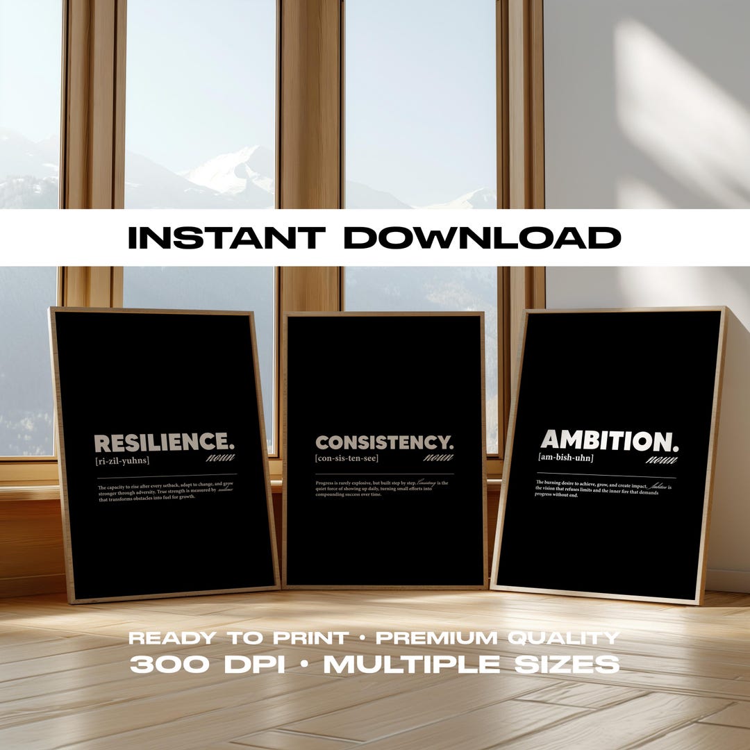 Motivational Wall Art Bundle | Resilience, Consistency, Ambition ...