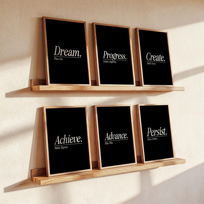 Motivational Poster Bundle | Set of 6 Printable Wall Art | Black ...