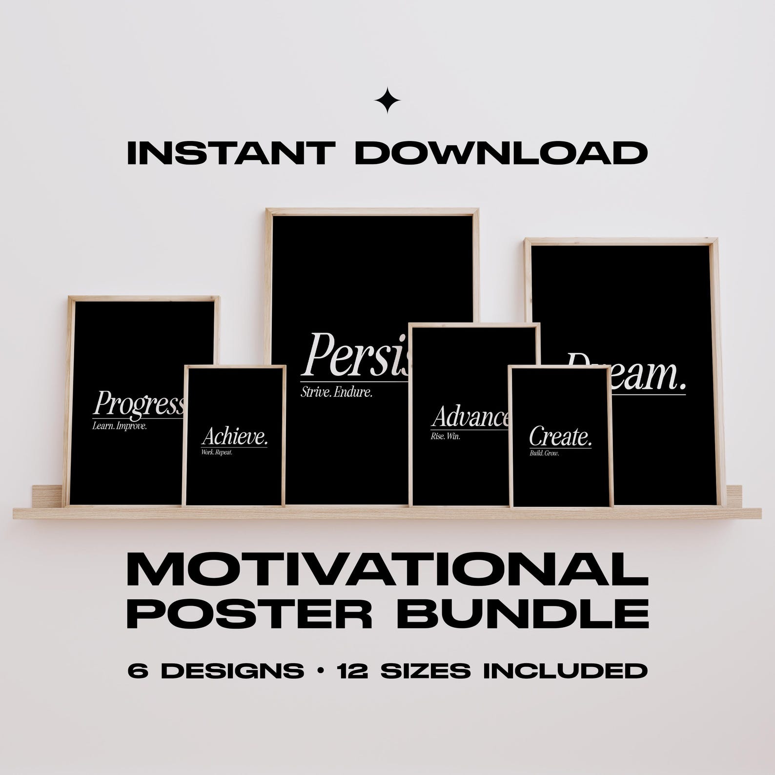 Motivational Poster Bundle | Set of 6 Printable Wall Art | Black ...