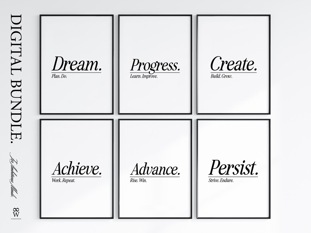 Motivational Poster Bundle | Set of 6 Printable Wall Art | Minimalist ...