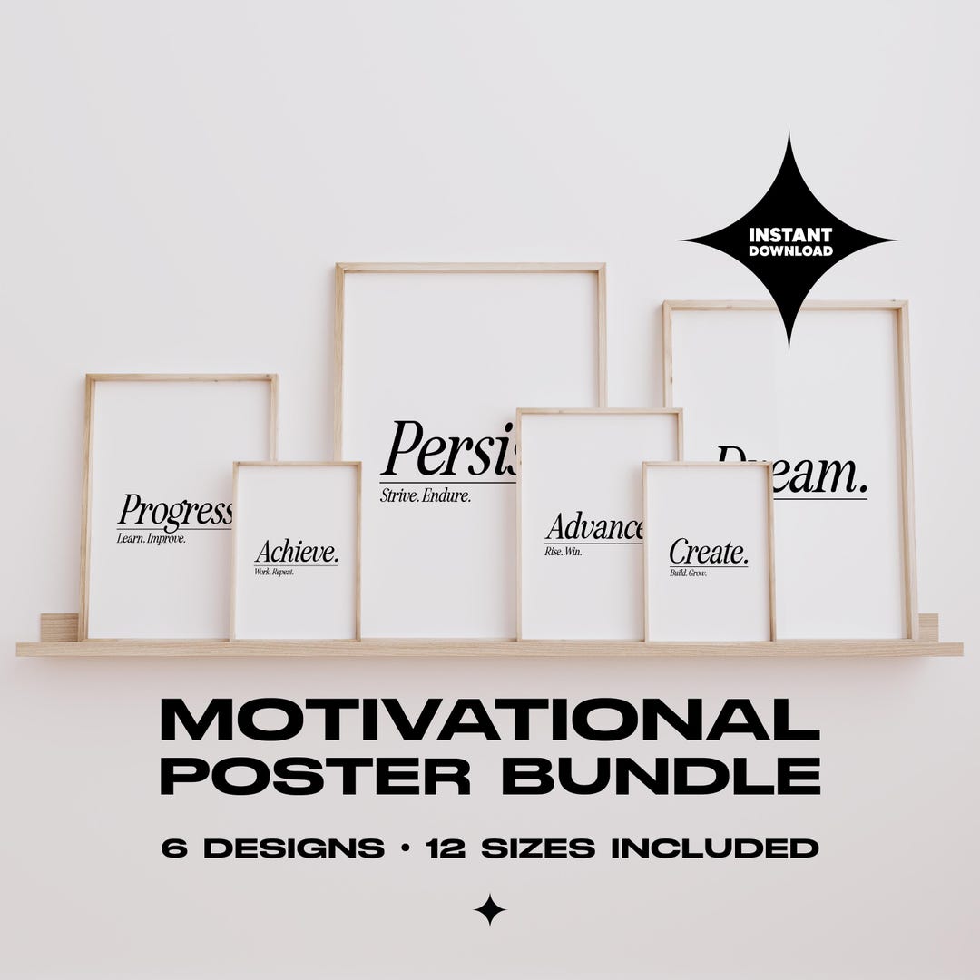 Motivational Poster Bundle | Set of 6 Printable Wall Art | Minimalist ...