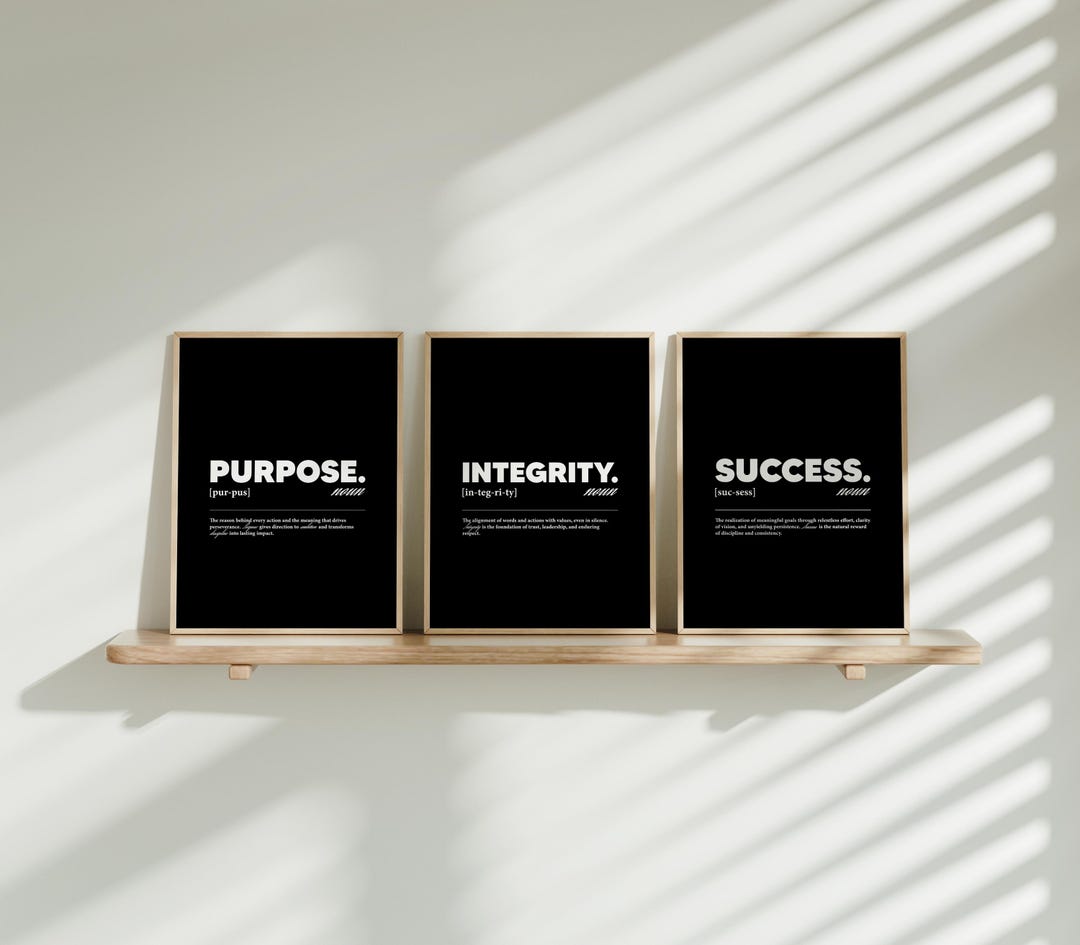 Purpose, Integrity, Success Wall Art Set | Minimalist Motivational ...