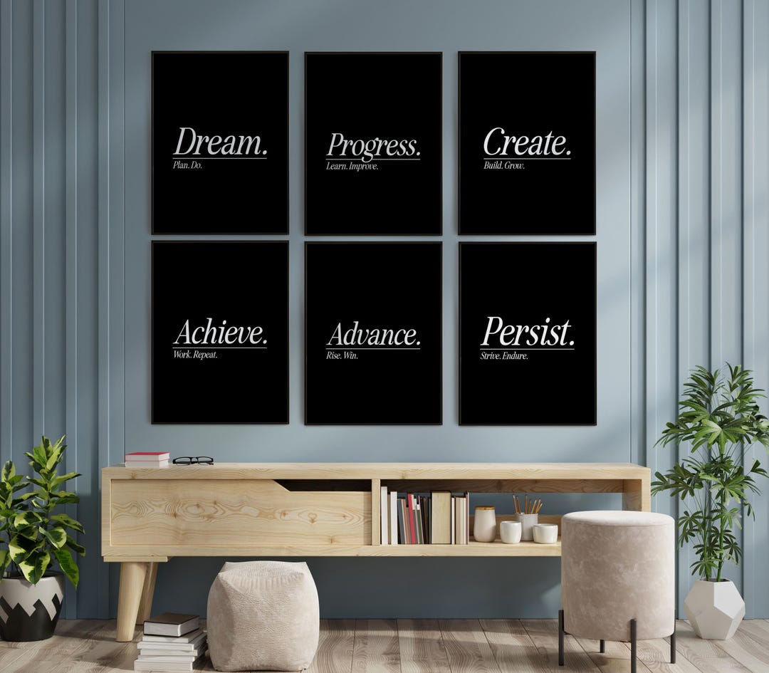 Motivational Poster Set | 6 Printable Wall Art Prints | Black ...