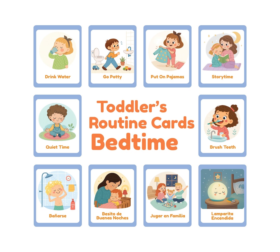 Bedtime Routine Cards | Printable Cards for Little Kids | Bilingual ...