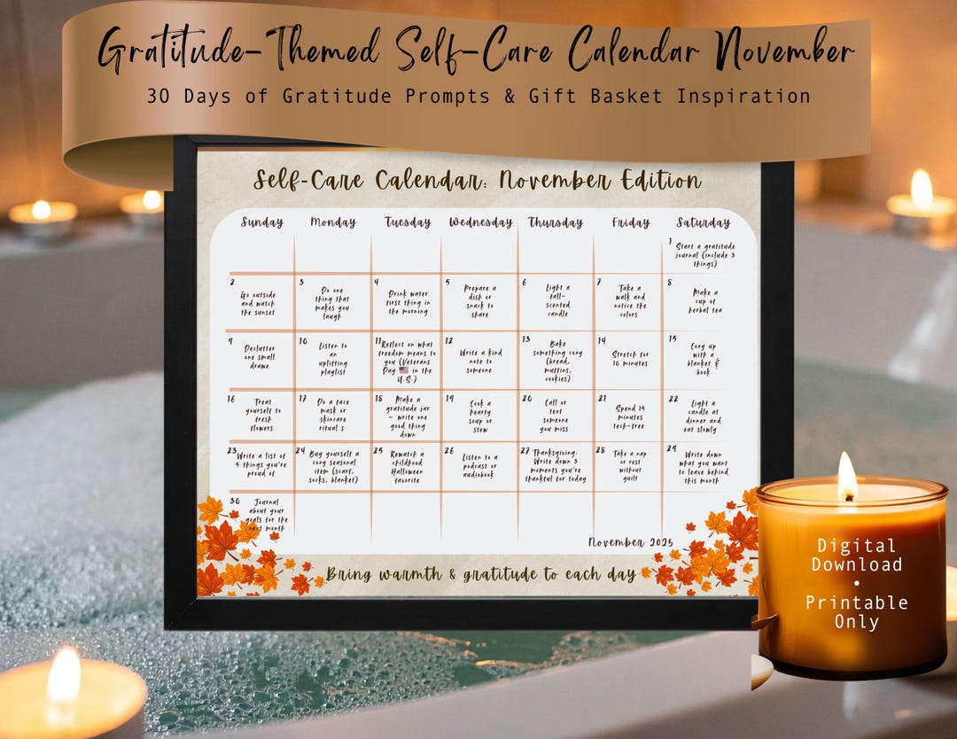 November Self-care Challenge Printable, Wellness Calendar for Women ...