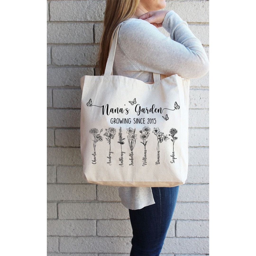 Custom Birth Month Birth Flower Tote Bag, Grandma and Grandkids Flower ...