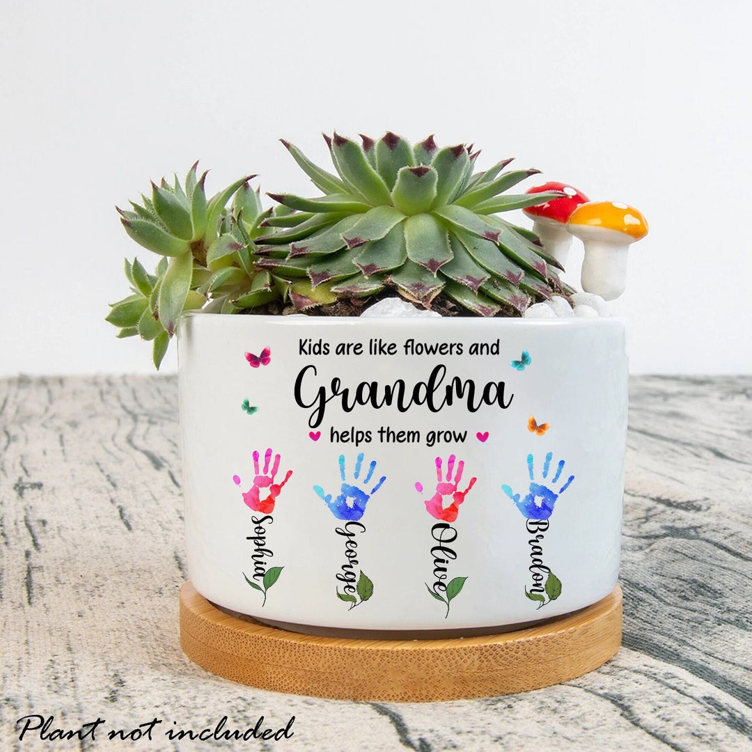 Custom Mama Handprints Succulent Pot, Mom Plant Pot, Flower Handprint ...