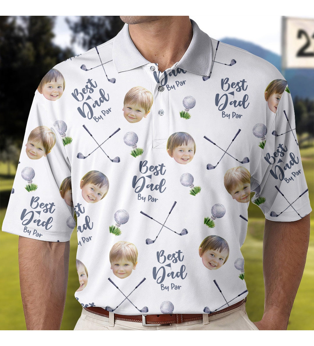 Best Dad by Par Personalized Polo Shirt With Face, Customized Polo for ...