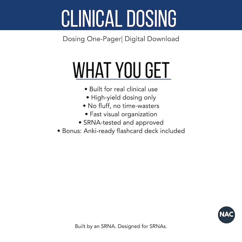 SRNA Clinical Dose Cheat Sheet + Anki Deck (PDF) - Etsy