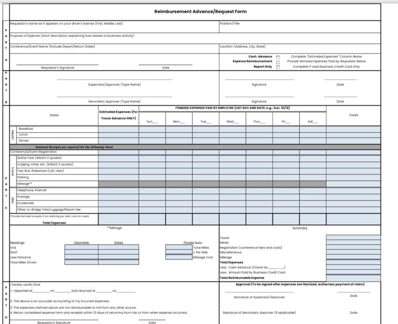 Expense Reimbursement Form Template + SOP | Excel, Google Sheets & PDF ...