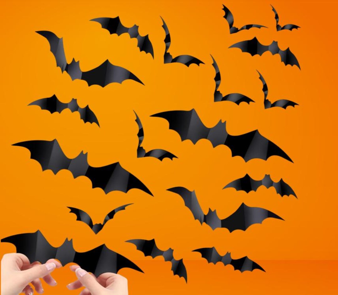 Halloween Bats 3d Wall Decor Black Vinyl Stickers for Spooky Indoor ...