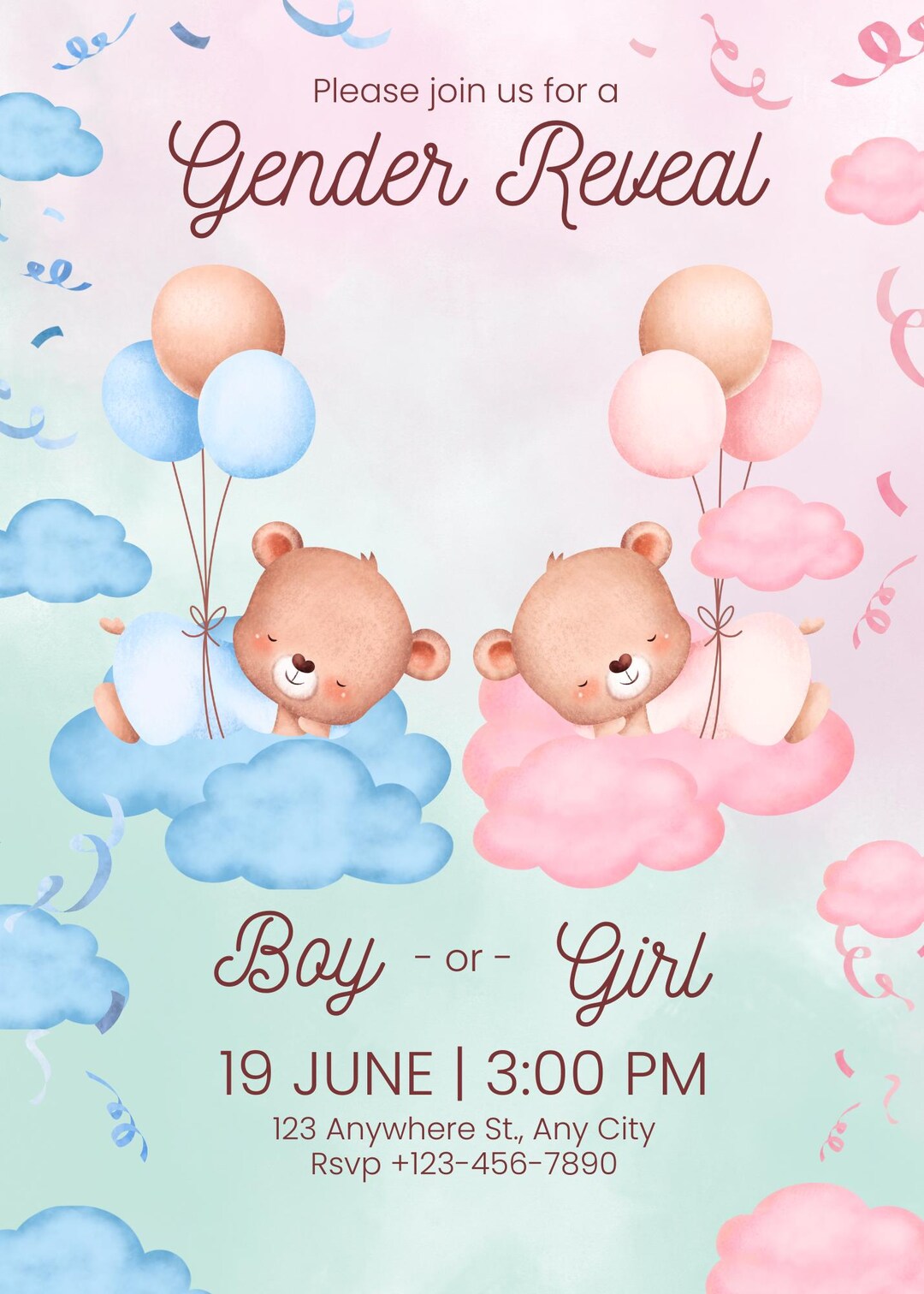 Gender Reveal, Bears, Balloons, Reveal, Pink and Blue - Etsy