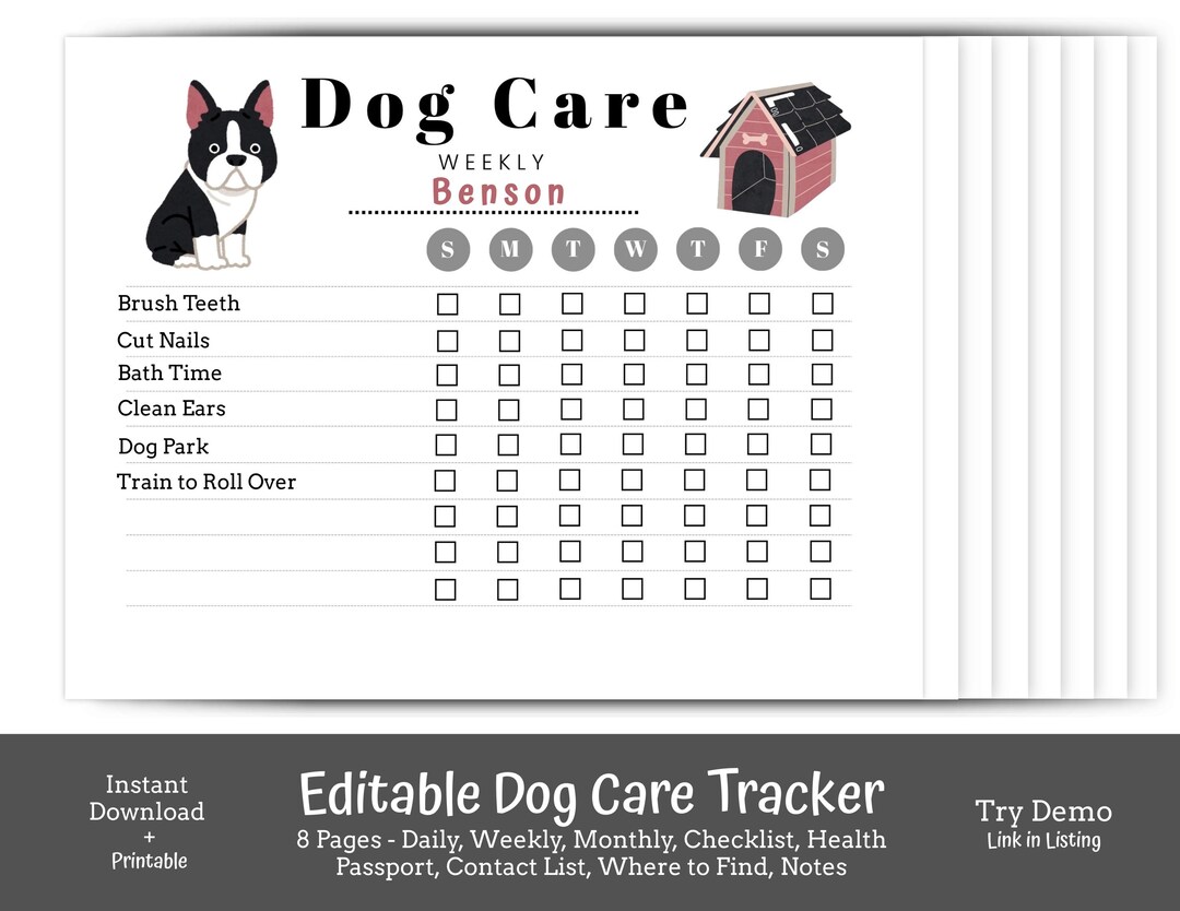 Dog Care Bundle Printable | Kids Pet Planner Chore Chart | Cute Puppy ...