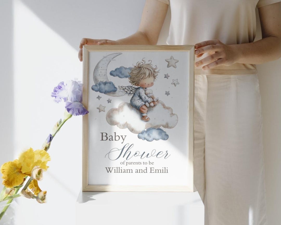 Celestial Baby Shower Welcome Sign, Angel, Cloud and Stars (editable ...
