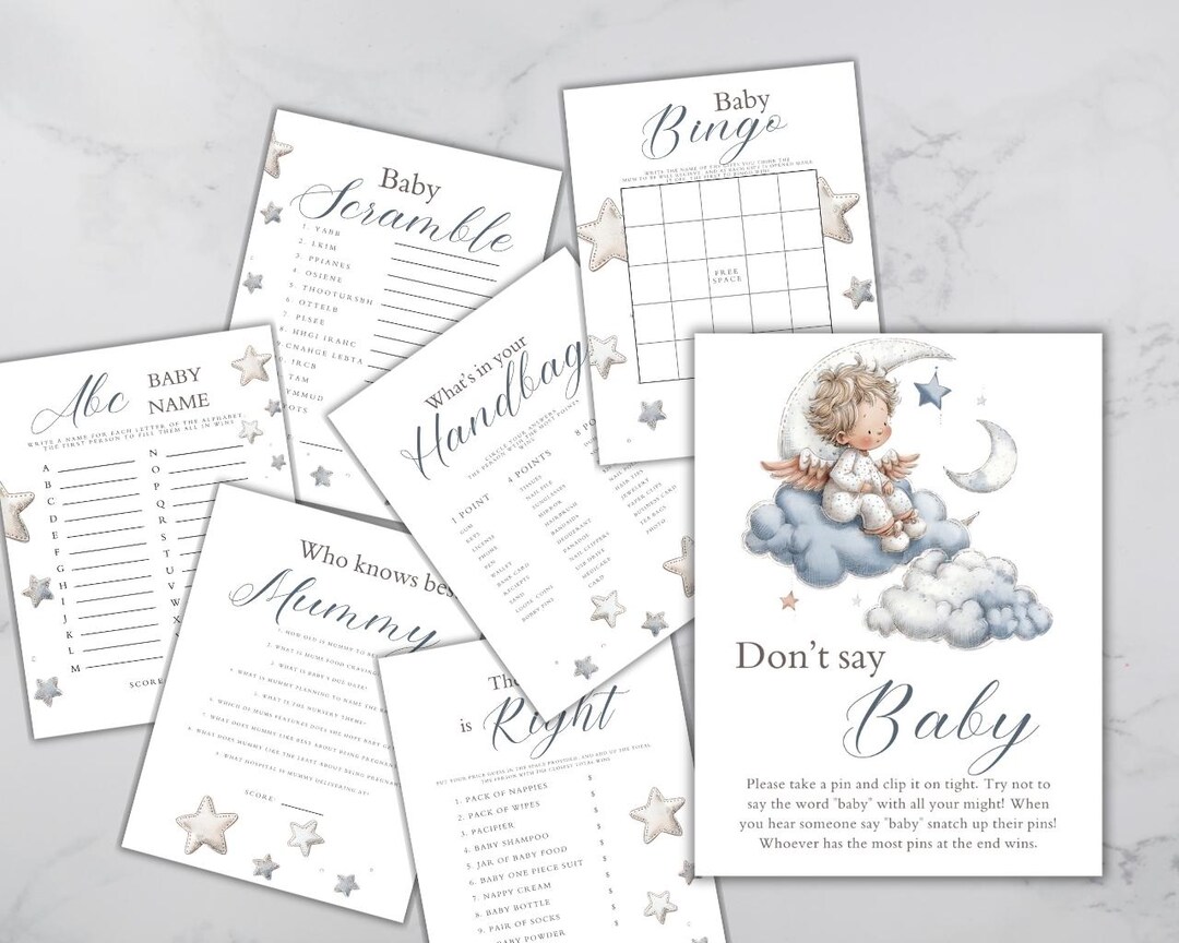 Angel Baby Shower Games Bundle | 10 Canva Templates (digital Download ...