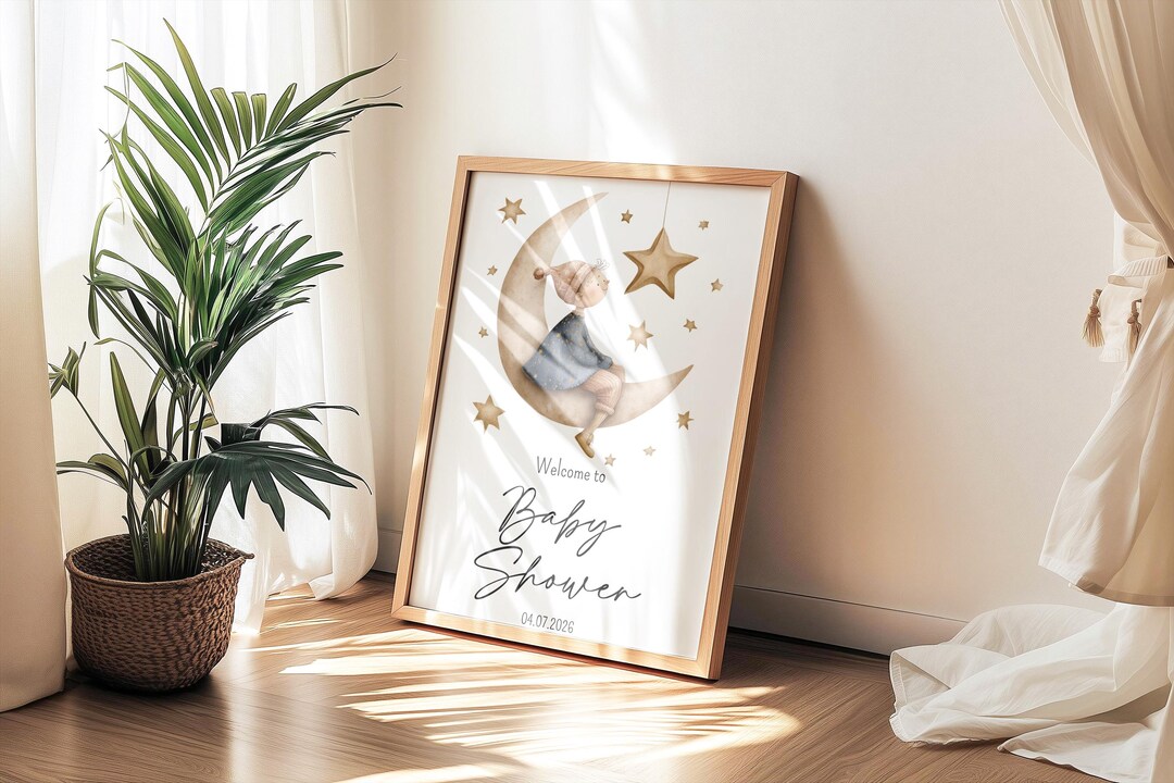 Moon and Stars Baby Shower Welcome Sign | Printable Canva Template ...