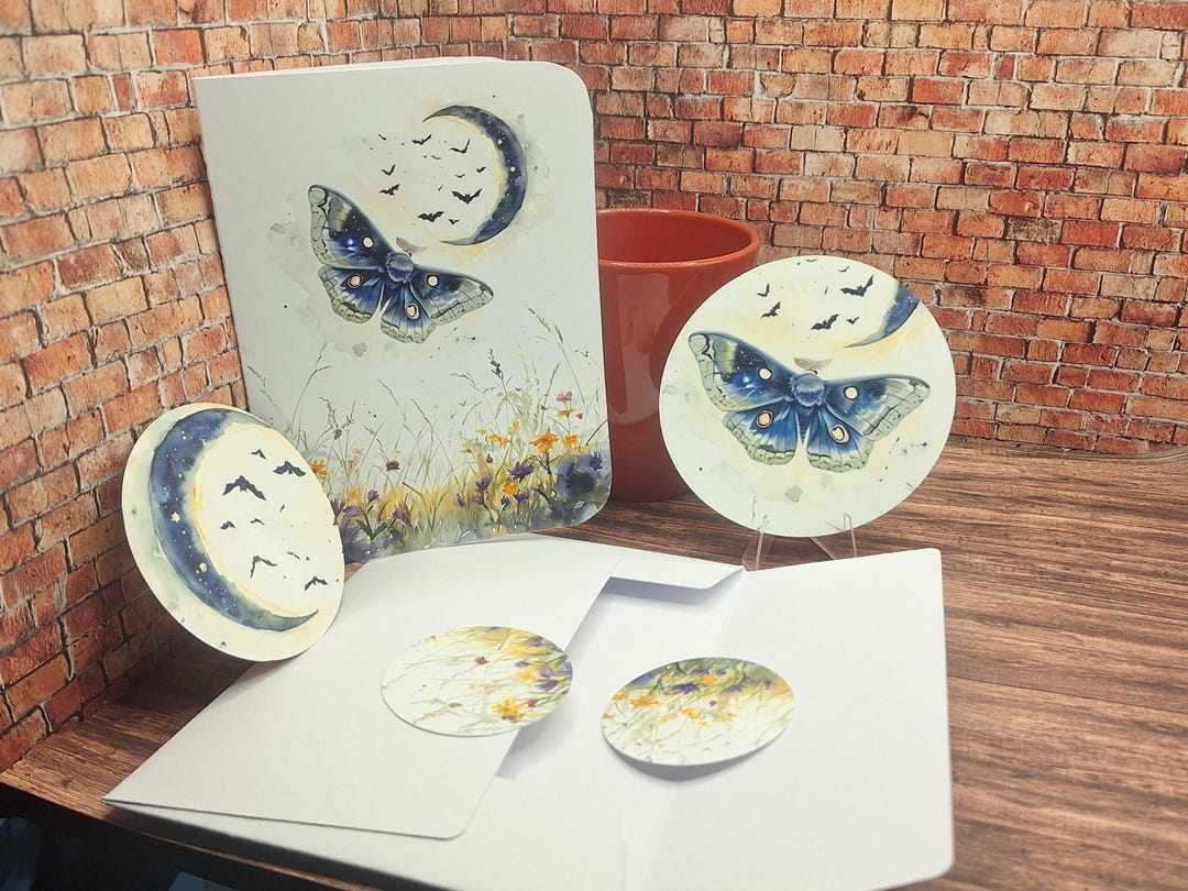 Luna Moth Greeting Card Set: Mystical Art Card With Handmade Envelope ...