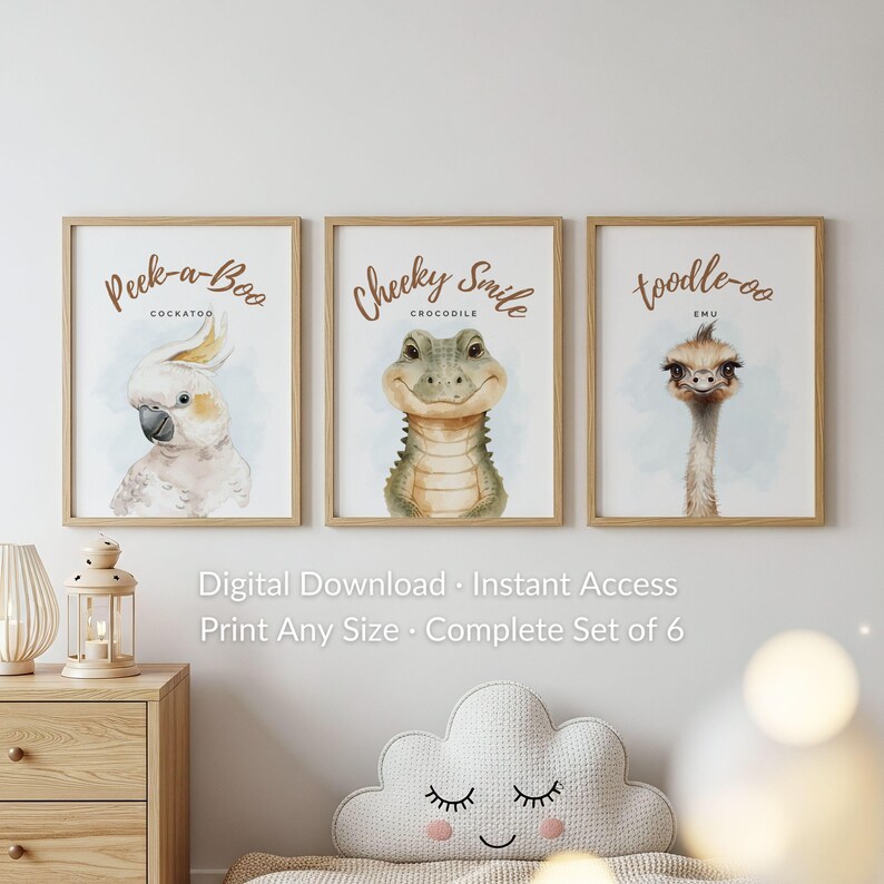 Australian Nursery Wall Art Animal Prints Neutral Baby Room Decor Boho ...