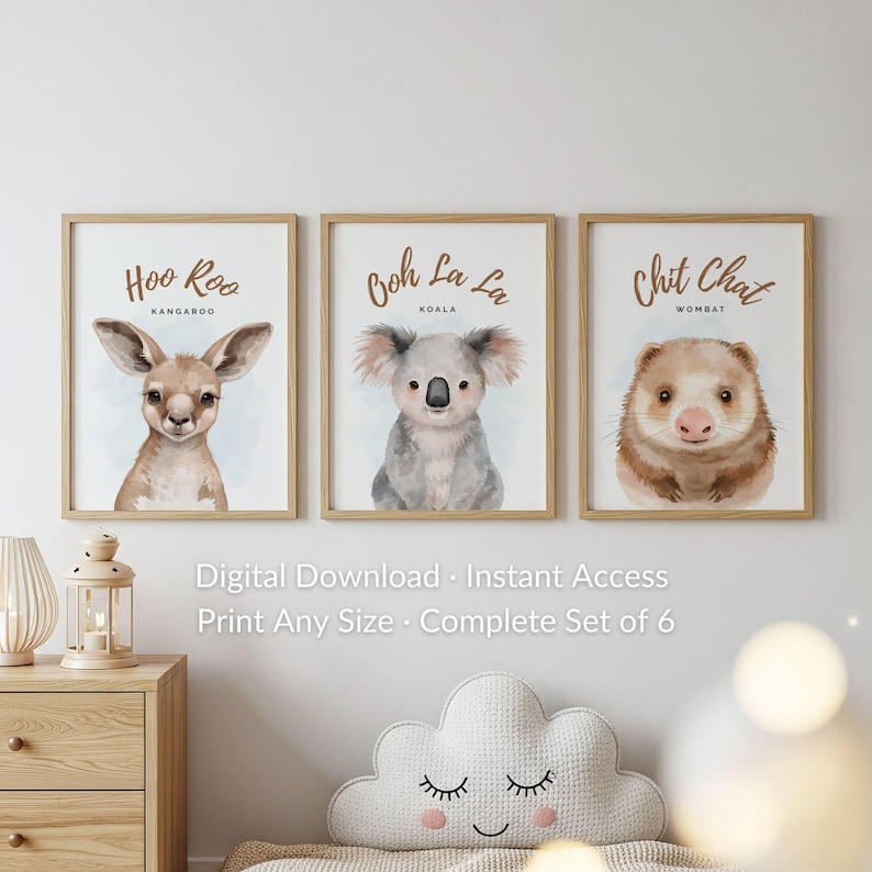 Australian Nursery Wall Art Animal Prints Neutral Baby Room Decor Boho ...