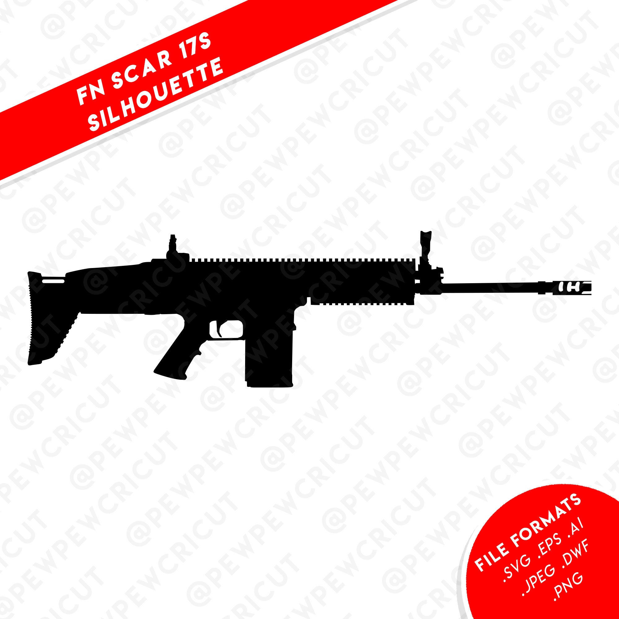FN Scar 17S Silhouette SVG Gun Cricut Files Gun Silhouettes Rifle ...