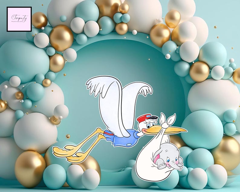 Dumbo Stork Cutout, Baby Shower Birthday Party Decor (digital Download ...