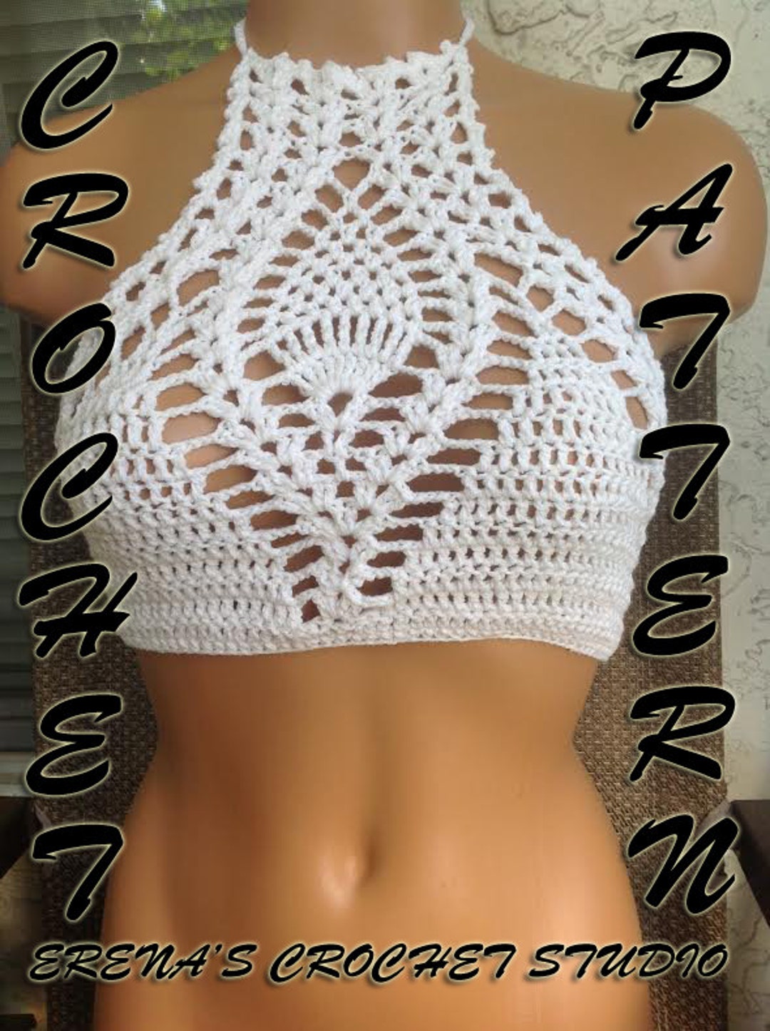 Crochet High Neck Bikini Beachwear Top Hobo Festival Pineapple