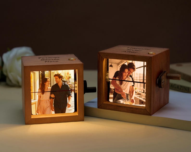 Personalized Flip Book Frame Photo Animation Box With Crank, Wooden USB ...