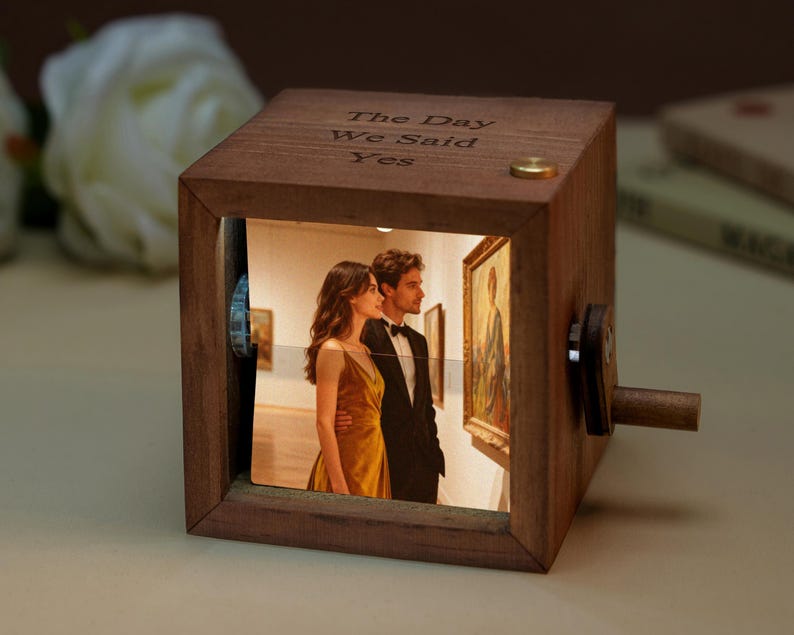 Personalized Flip Book Frame Photo Animation Box With Crank, Wooden USB ...