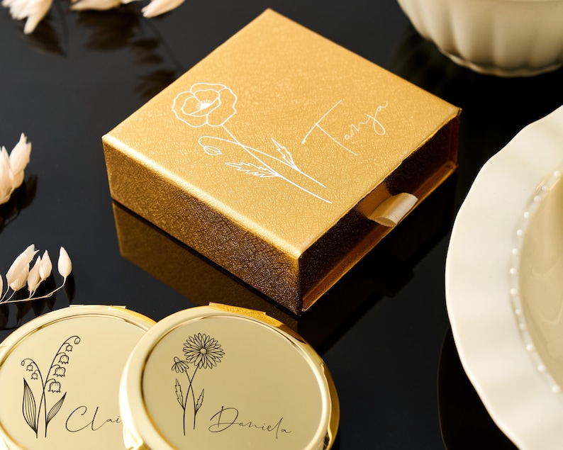 Personalized Bridesmaid Compact Mirror, Custom Name Engraved Makeup ...