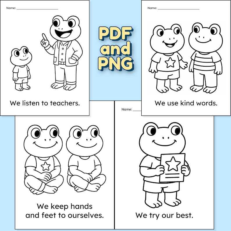 Frog Classroom Rules Coloring Pages • 13 Class Expectations Printable ...
