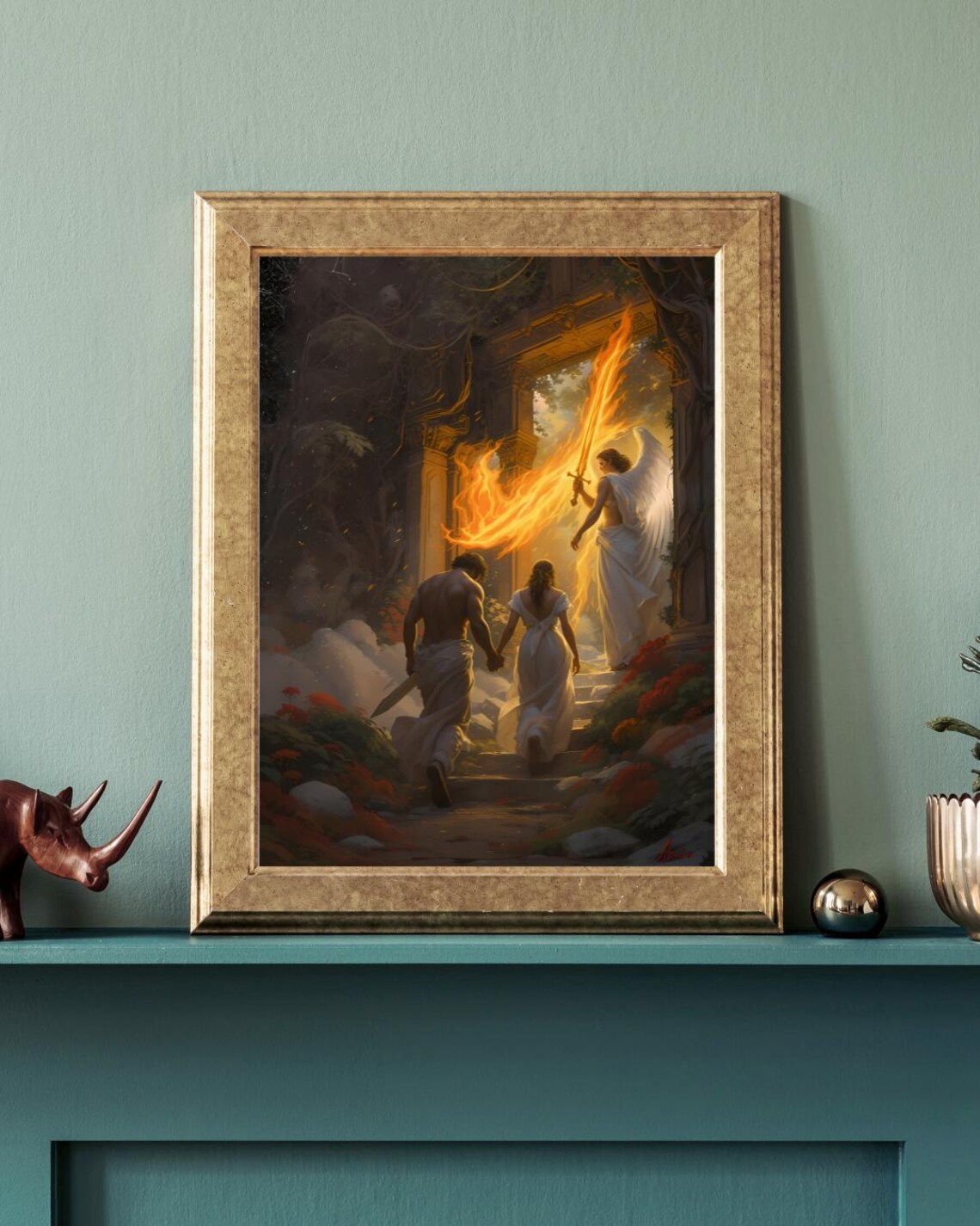 Adam and Eve Banishment Art: Biblical Angel With Sword (12x16 Digital ...