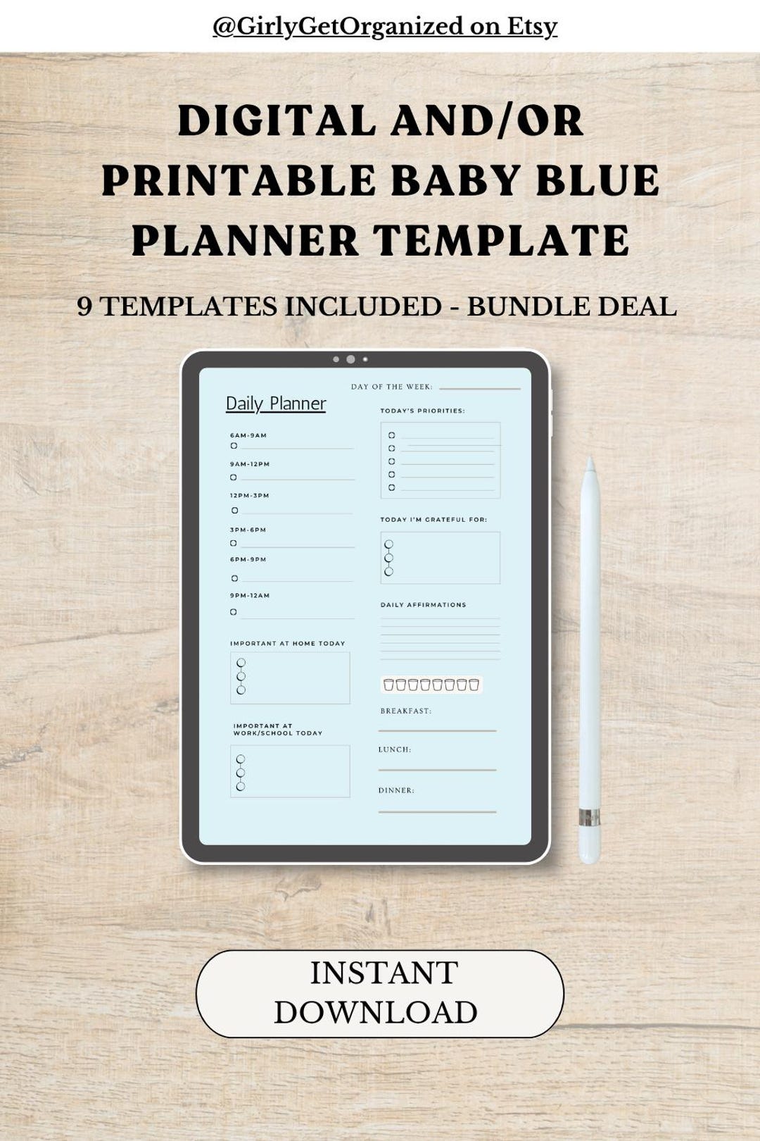 Baby Blue Printable Planner Bundle | 9 Pages |daily, Weekly, Habit ...