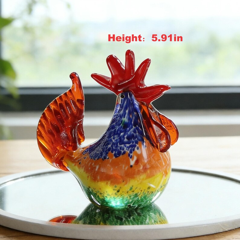 Handmade Stained Glass Rooster Figurine, Miniature Collectible Home ...