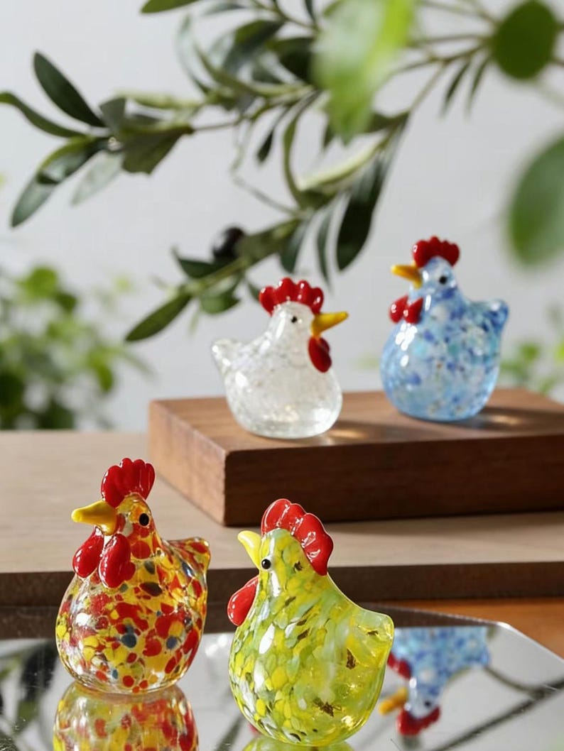 Handmade Stained Glass Rooster Figurine, Miniature Collectible Home ...