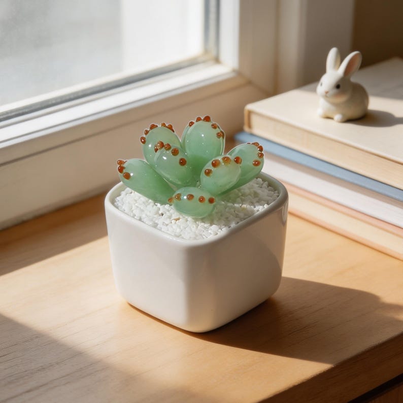 Handmade Glass Succulent Sculpture, Mini Glass Plant Figurine, Artisan ...