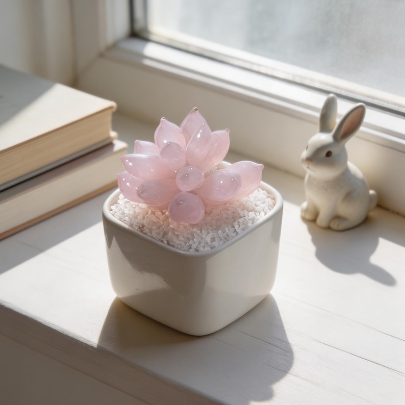 Handmade Glass Succulent Sculpture, Mini Glass Plant Figurine, Artisan ...