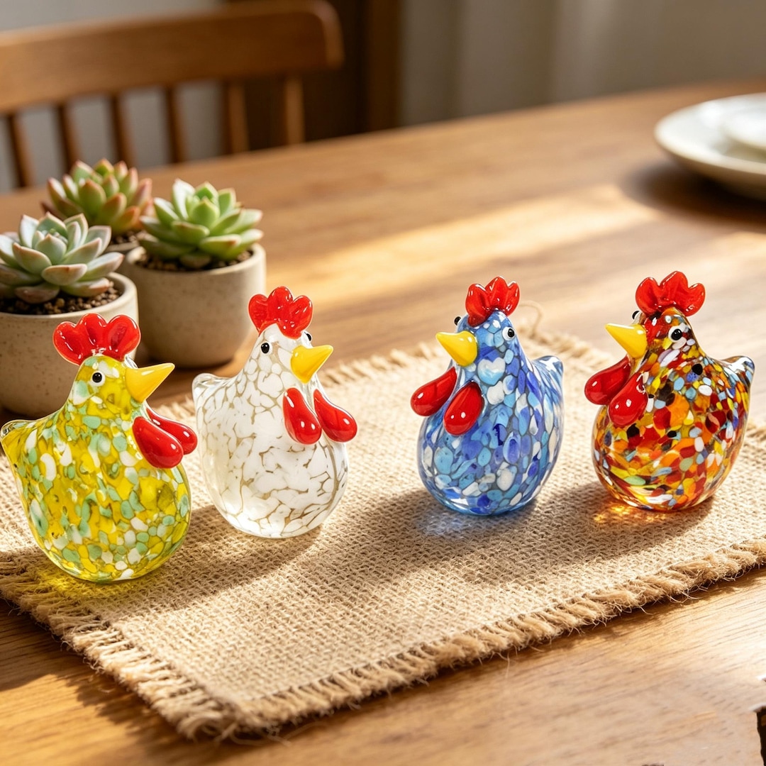 Handmade Stained Glass Rooster Figurine, Miniature Collectible Home ...