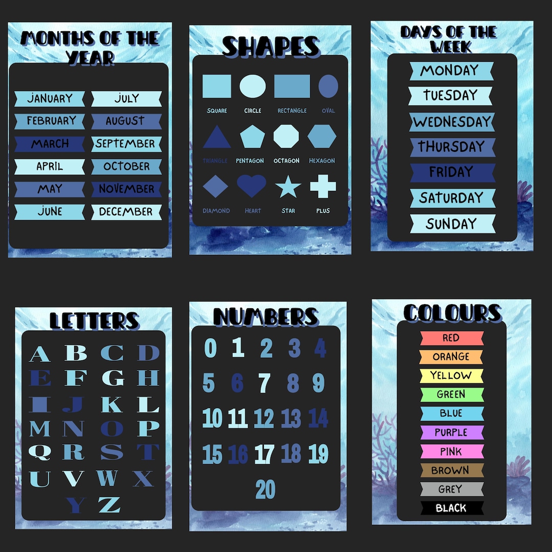 Complete Learning Poster Bundle: Abcs, 123s, Colors, Shapes, Calendar ...