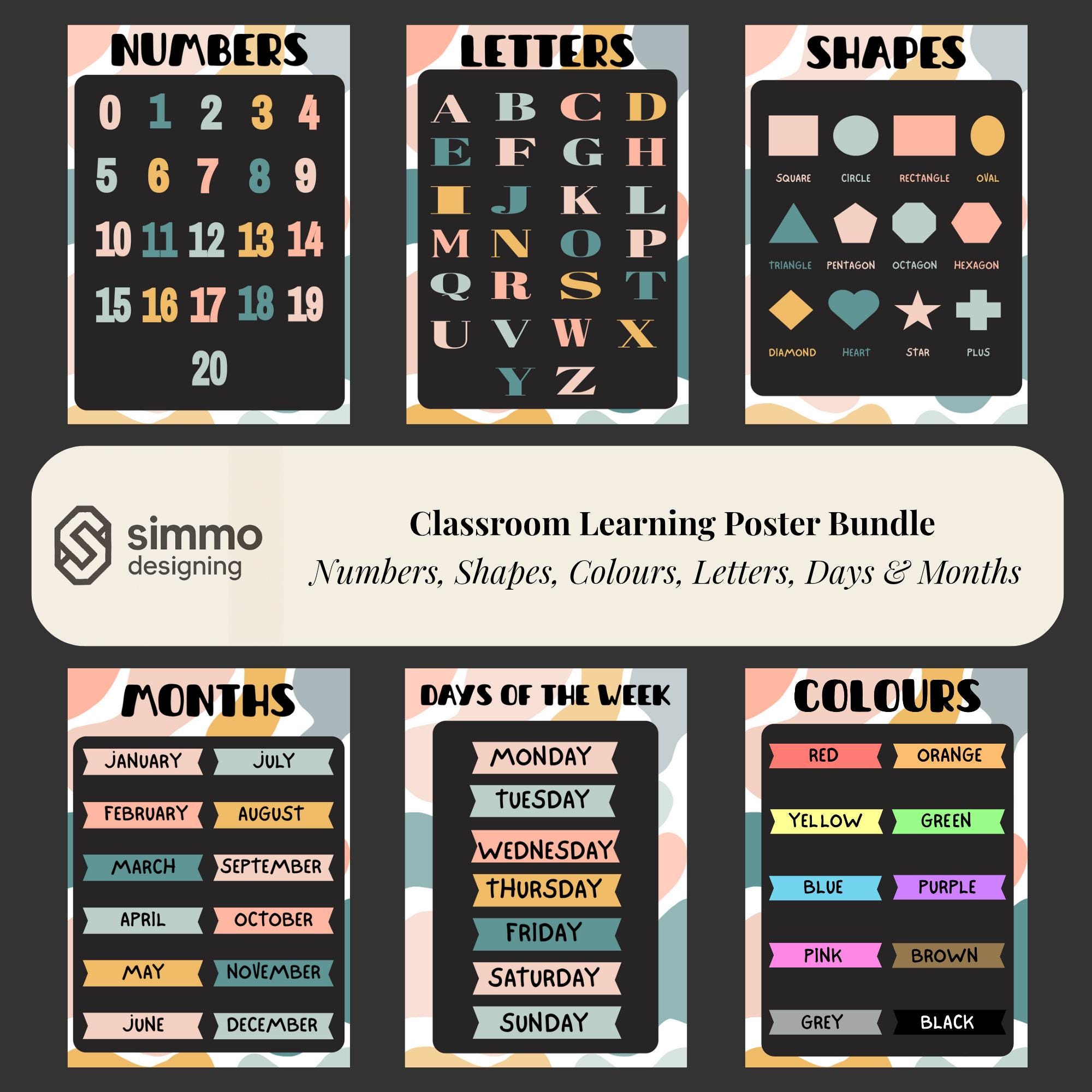 Classroom Learning Posters | Alphabet, Numbers, Colours, Shapes, Days ...