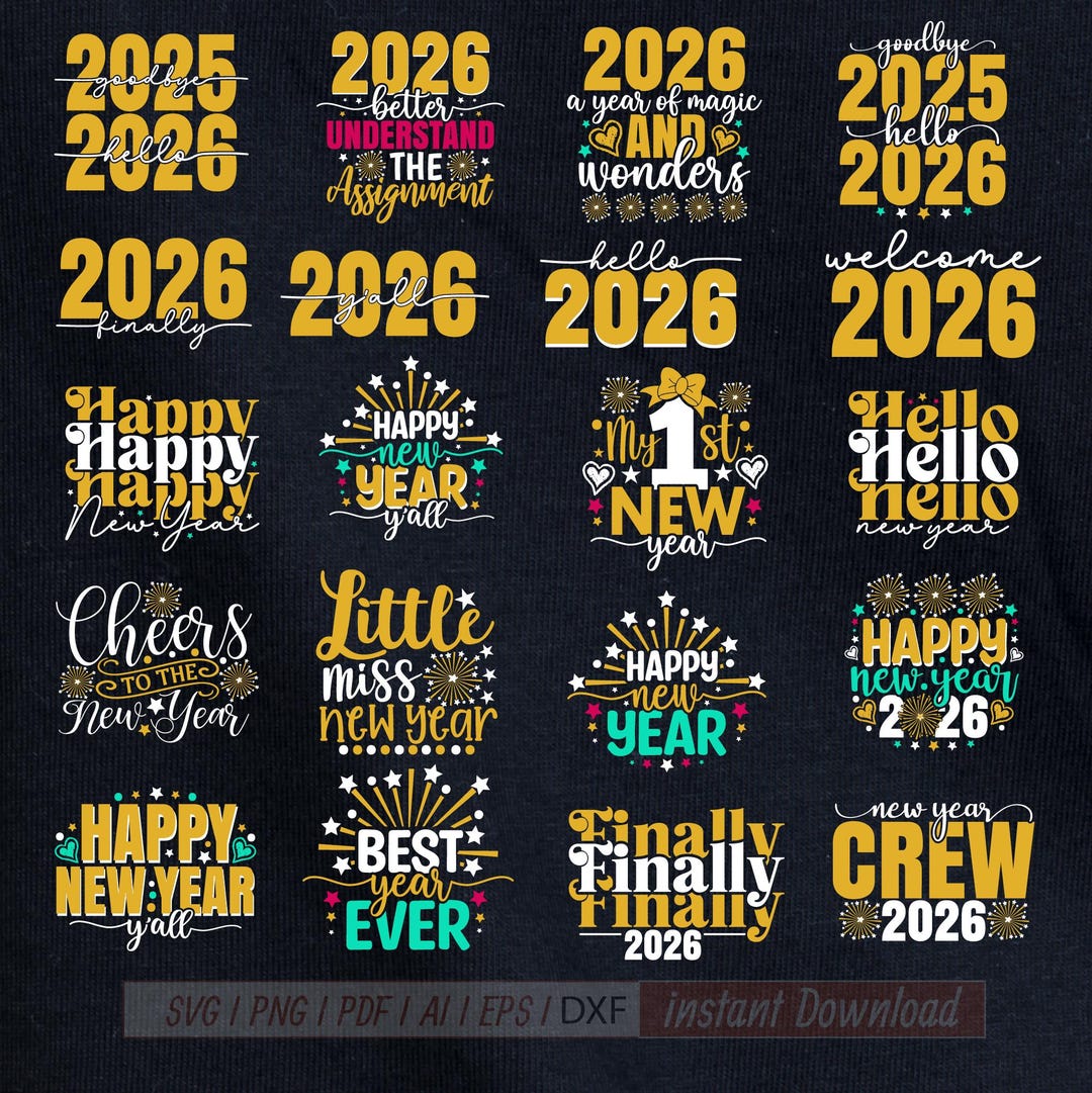 Happy New Year 2026 SVG PNG Pdf Bundle: Gifting Celebration Sticker ...