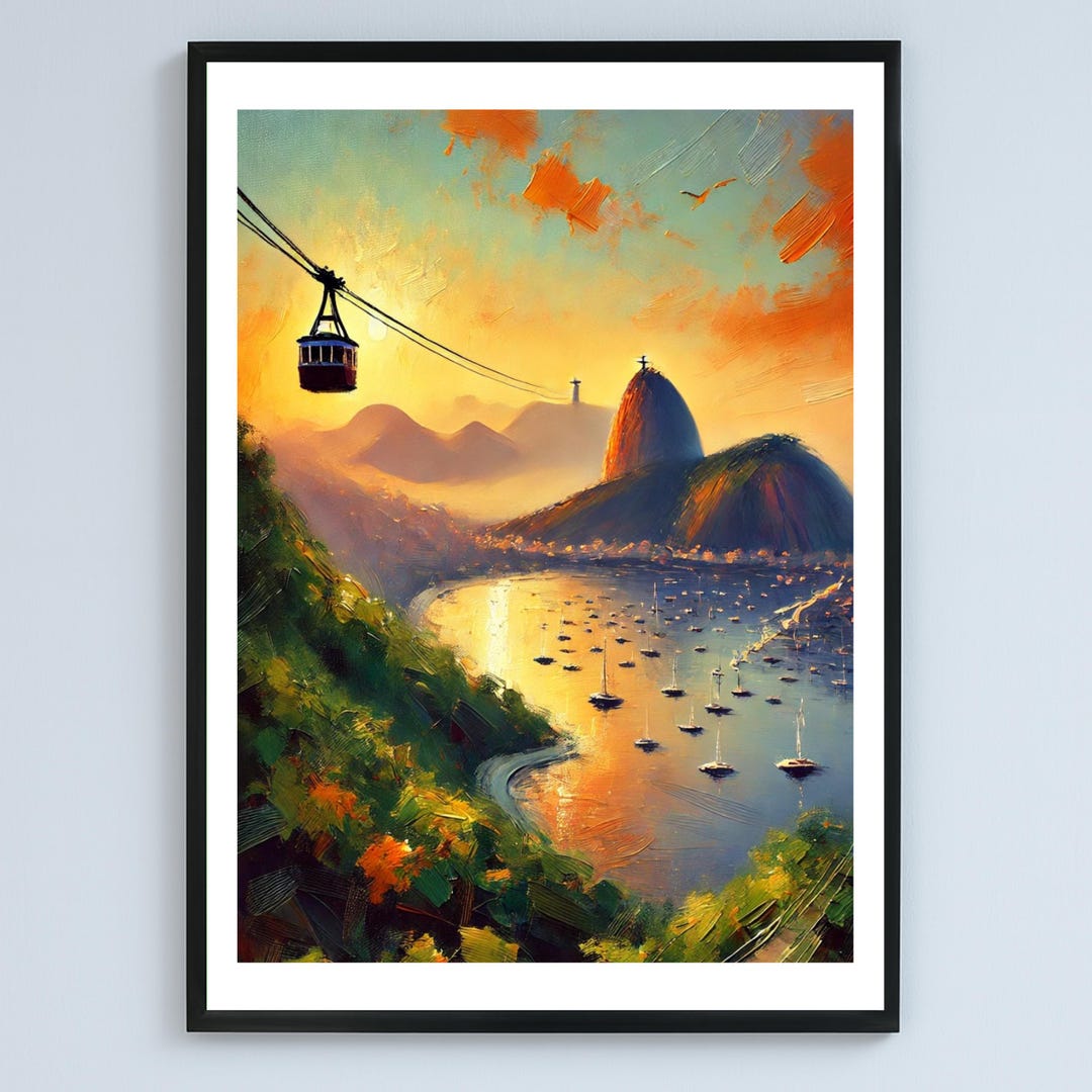 Rio De Janeiro Cable Car Art, Sugarloaf Mountain Sunset Print, Brazil ...