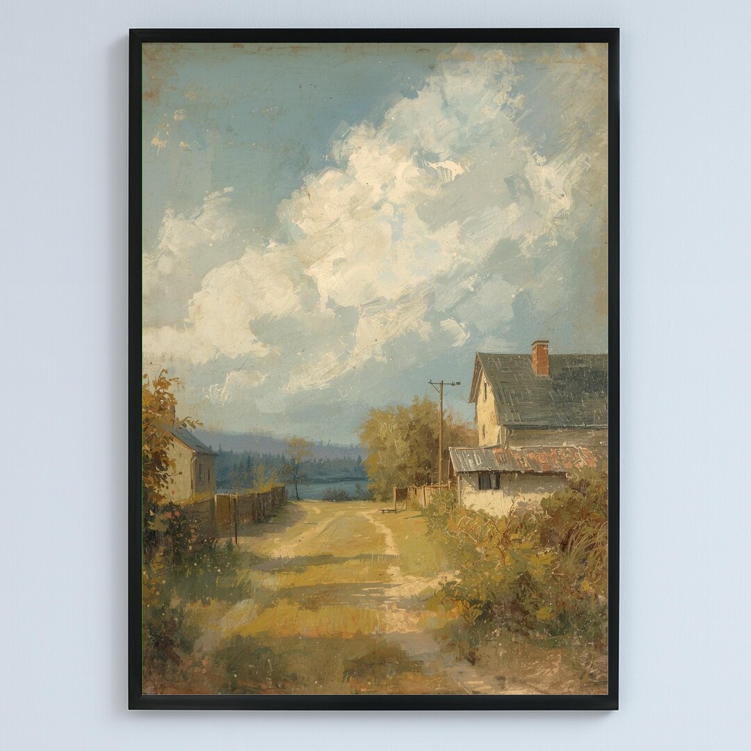 French Country Road Landscape Painting Print, Serene Rural Pathway ...