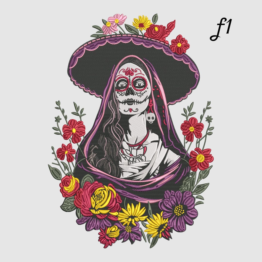 Calavera Catrina Embroidery Design – Gothic Sugar Skull Lady, Floral ...