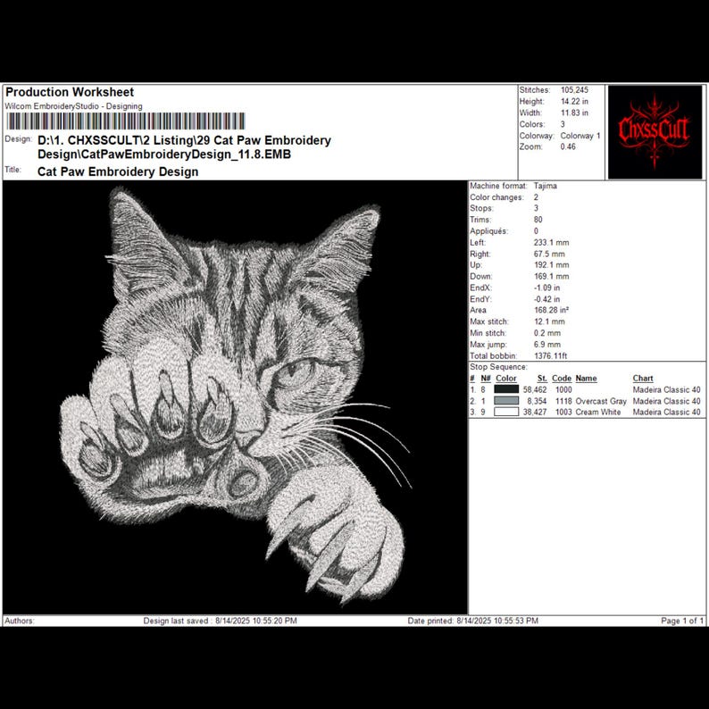 Cat Claw Embroidery Design | Gothic Cat Paw Back Patch | PES DST EXP ...
